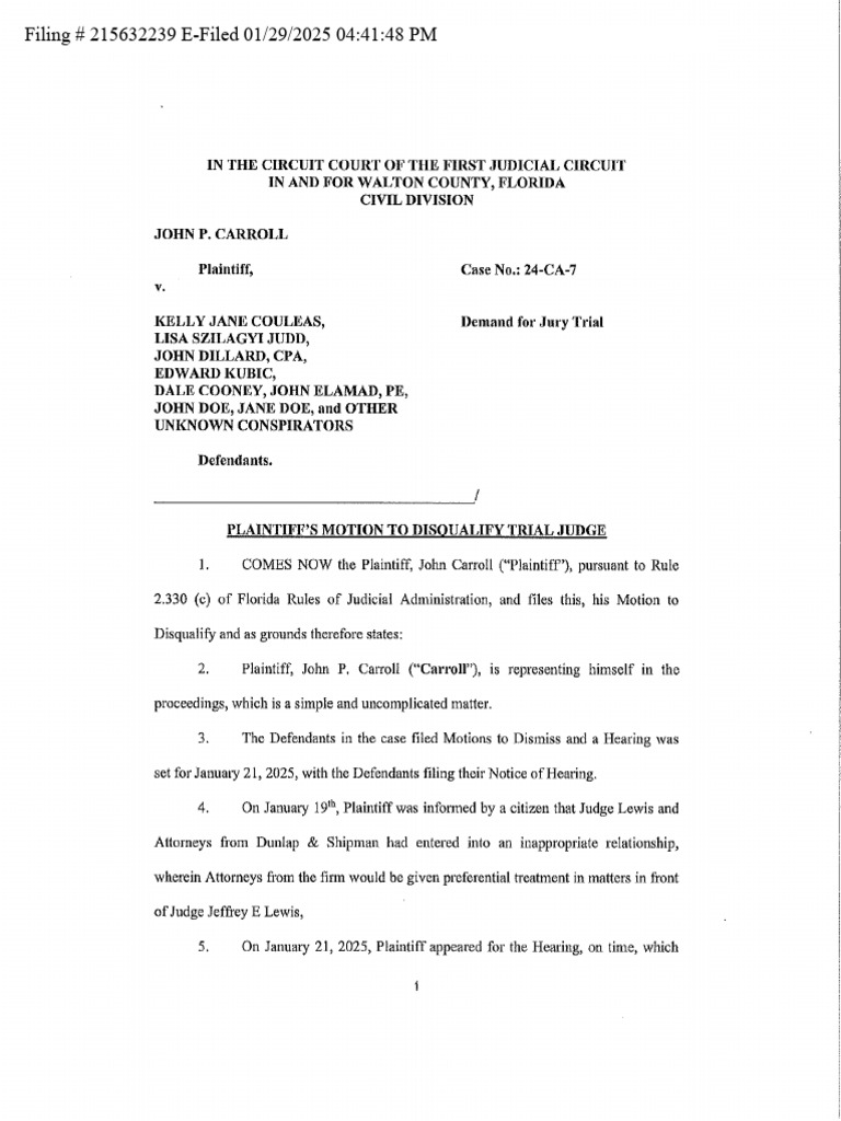 Plaintiff's Motion to Disqualify Judge Jeffrey E Lewis EFiled | PDF