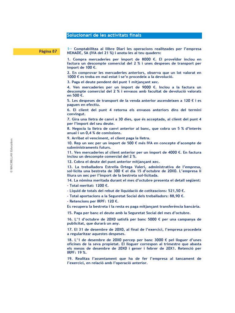 Solucions TASCA A ENTREGAR 2 de La U3 - Exer 1 Pàg 87 | PDF
