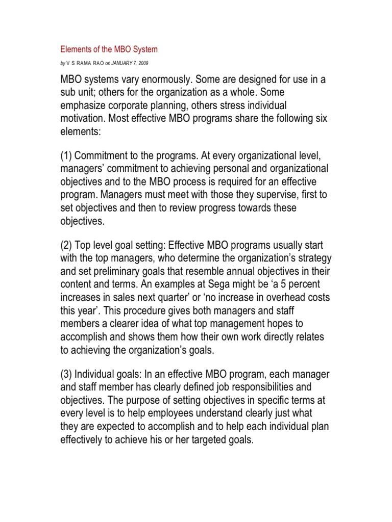 Elements of The MBO System | PDF | Goal | Science