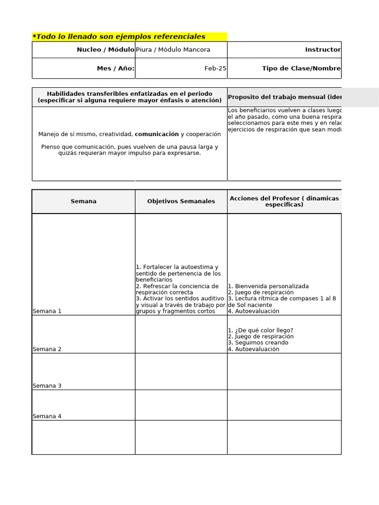 Formato de planificación de sesiones con ejemplos | PDF | Ritmo