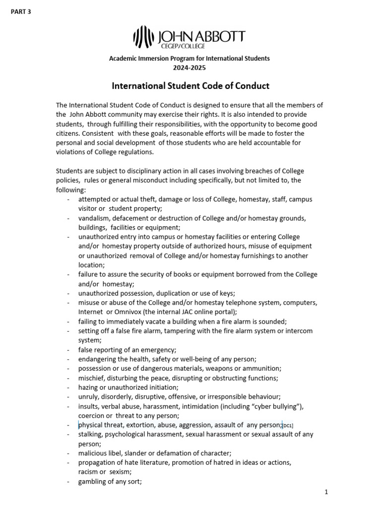 International Student Conduct Code 2024-2025 | PDF | Justice | Crime ...