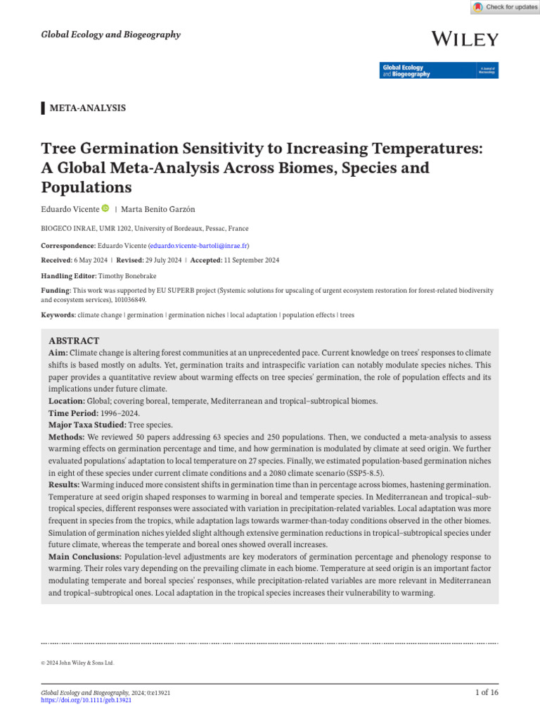 Global Ecology and Biogeography - 2024 - Vicente - Tree Germination ...