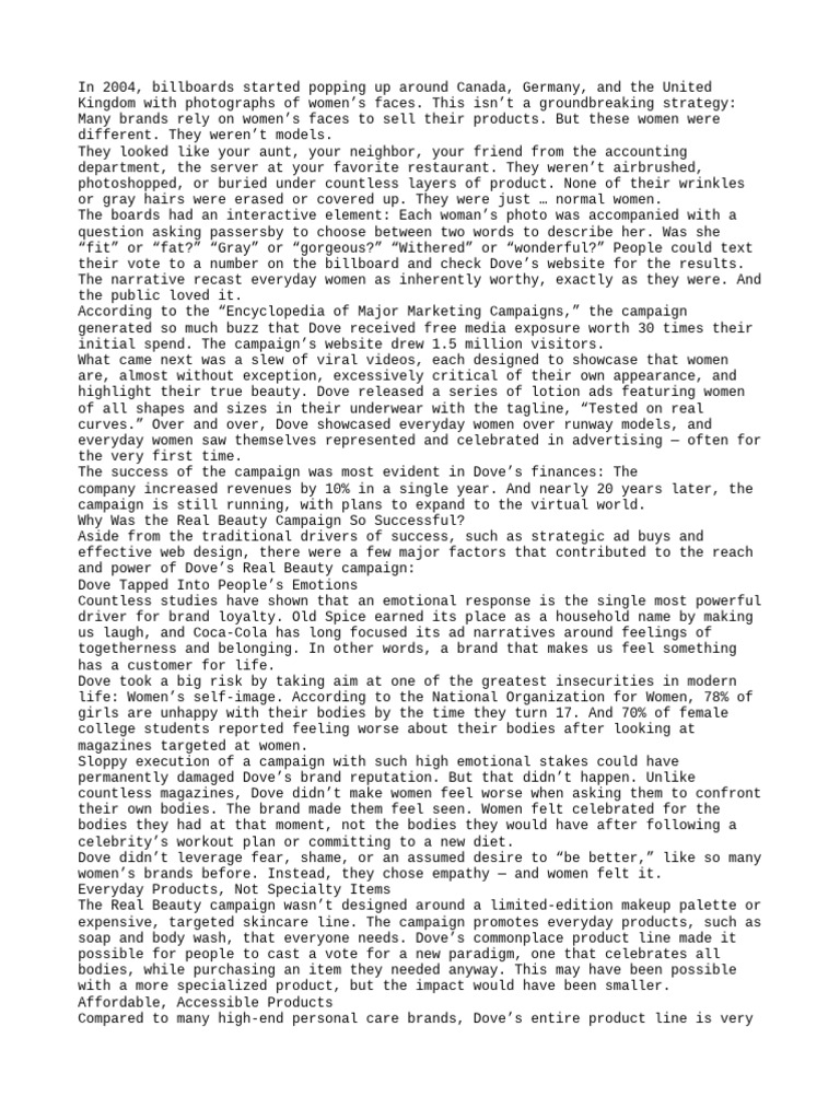 Dove Case Study | PDF | Brand | Unilever