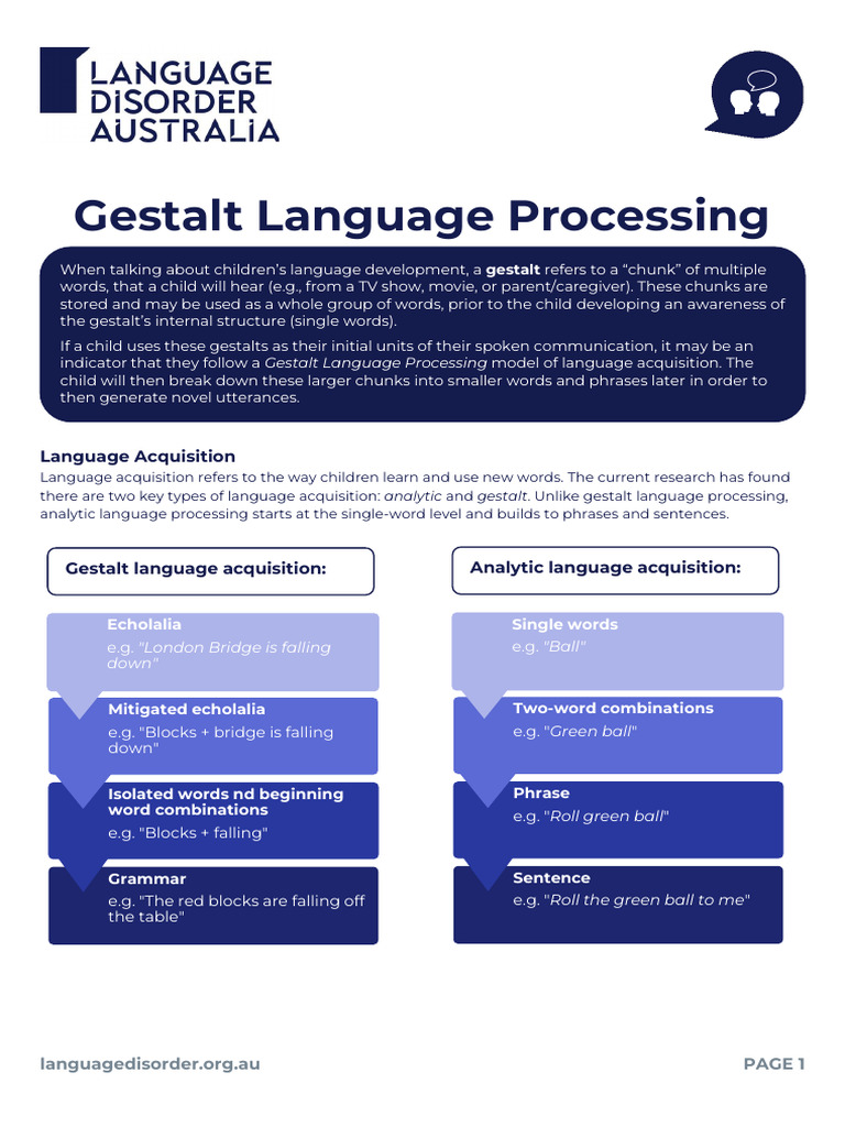 Gestalt Language Processing Language Disorder Australia 1 1 | PDF | Language Acquisition | Autism