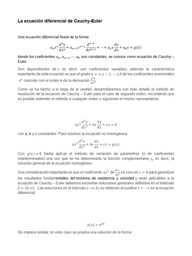 Resolución de Ecuaciones Cauchy-Euler | PDF | Ecuaciones | Ecuaciones diferenciales