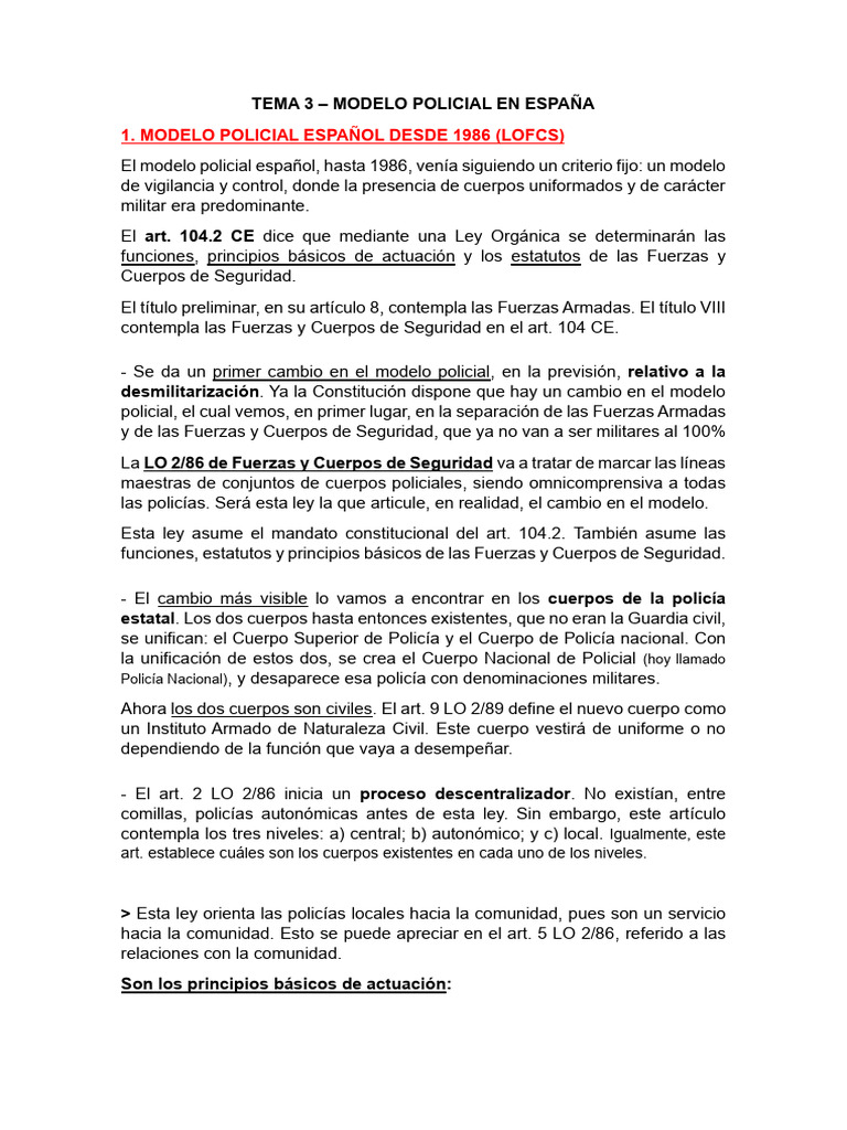 TEMA 3 - MODELOS POLICIALES | PDF | Policía | Corporal