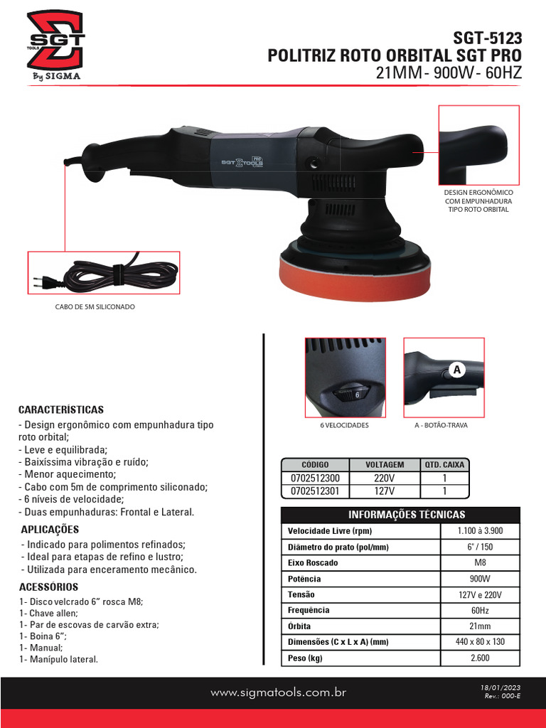 Sgt-5123 - Politriz Roto Orbital Sgtpro 21mm 900w 60hz | PDF