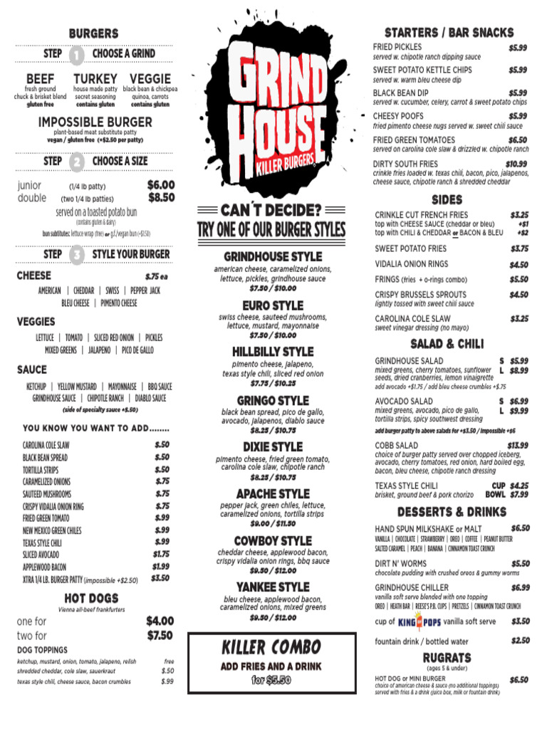 Grindhouse Menu Athens | PDF | Coleslaw | Hamburgers