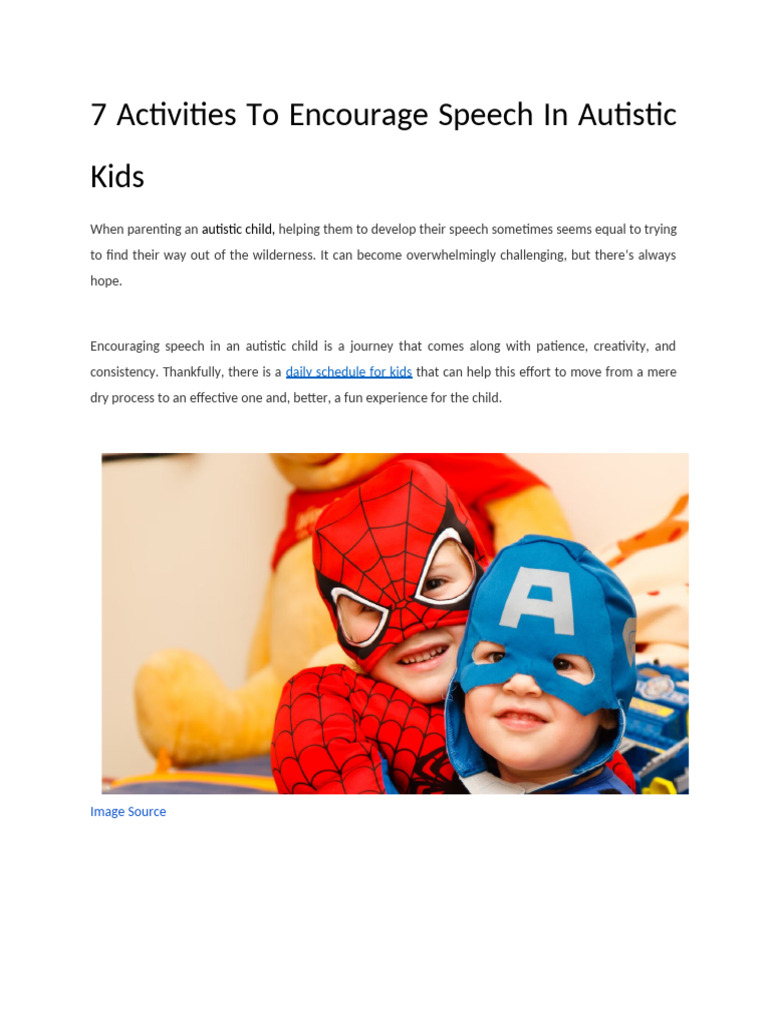 7 Activities To Encourage Speech in Autistic Kids | PDF | Autism | Speech