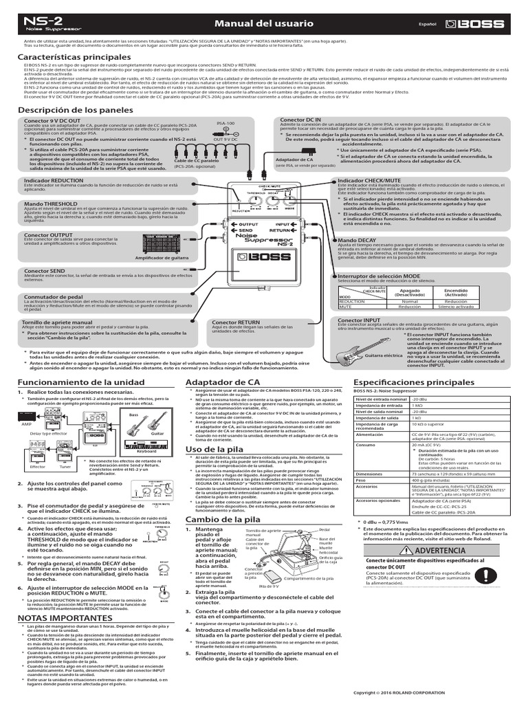 Manual Boss NS-2 | PDF | Corriente continua | Enchufes y tomas de corriente alterna
