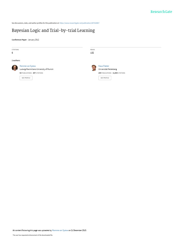 E - SYDOW - BAyesian Logic and Trial-By-Trial Learning | PDF | Logic ...