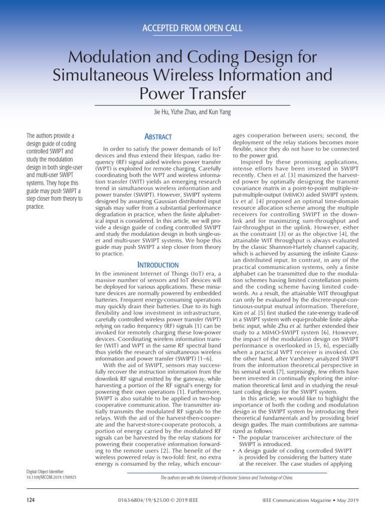Modulation and Coding Design For Simultaneous Wireless Information and Power Transfer | PDF ...