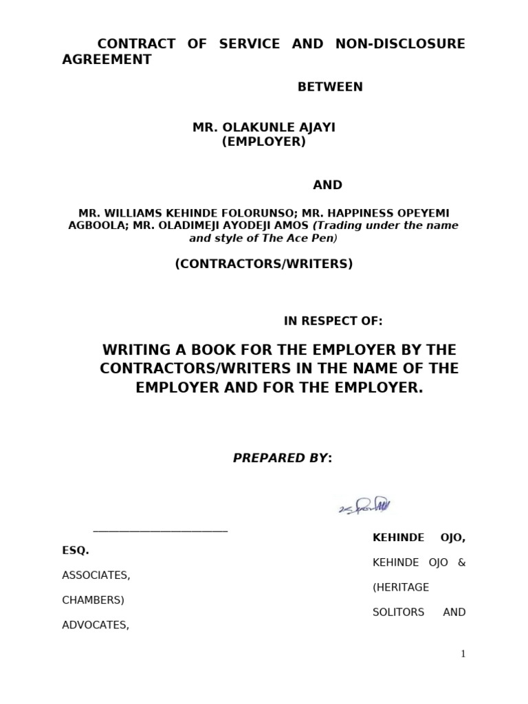An Agreement For Contract of Service of A Ghost Writer-2-1 | PDF | Non ...