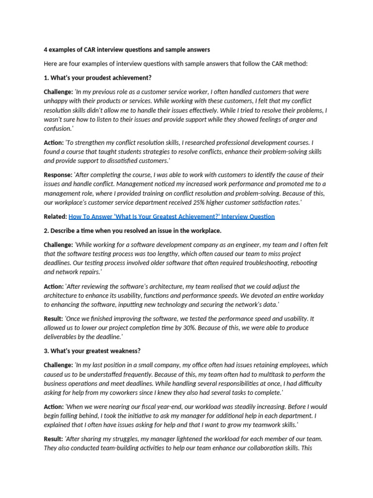 CAR Interview Questions with Answers | PDF | Applied Psychology ...