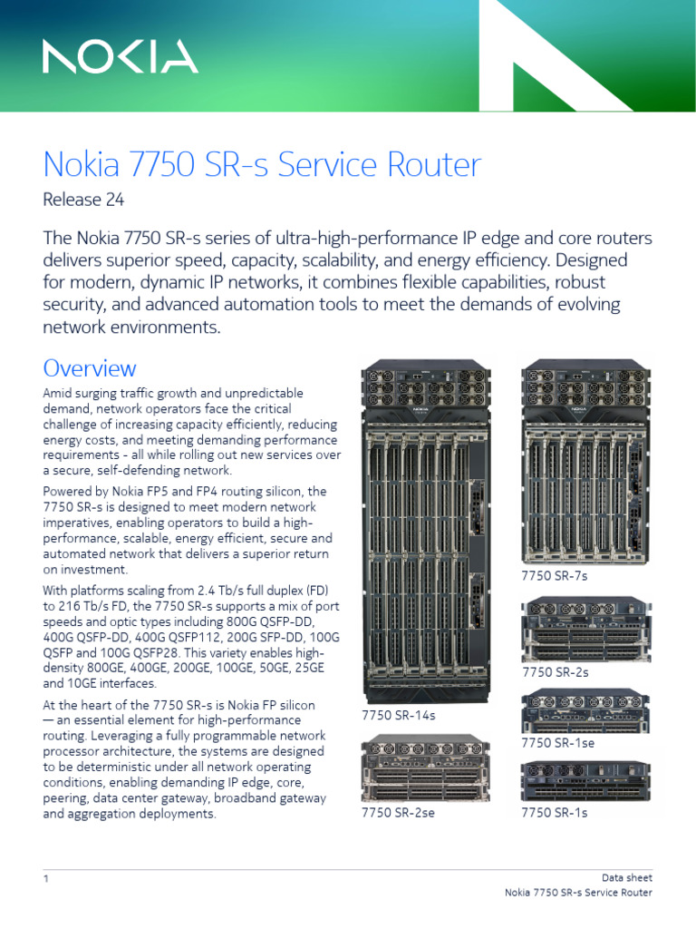 Nokia 7750 SR S Service Router Data Sheet EN | PDF | Networking ...