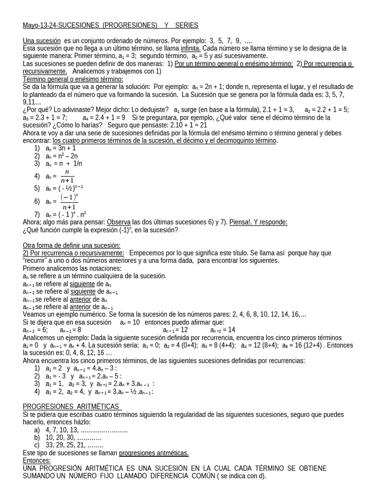 5 Mayo 13 24 Est.3ro - ISFD - 40.sucesiones Series P.Arit. | PDF | Secuencia | Matemáticas
