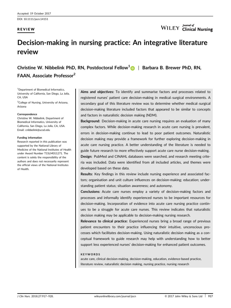 Nursing Decision-Making in Acute Care | PDF | Systematic Review ...