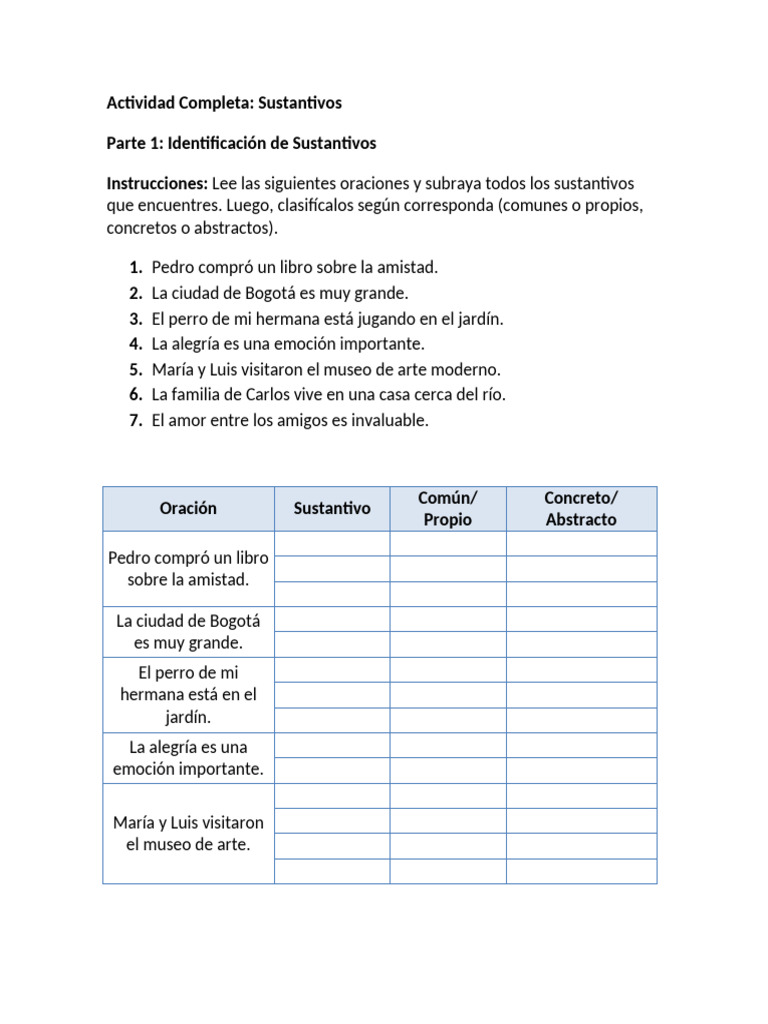 Actividades sobre Sustantivos para Niños | PDF | Sustantivo