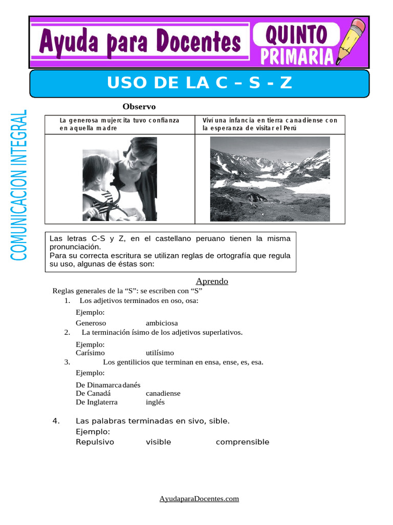 Uso de La C S Z para Quinto de Primaria | PDF | Lingüística ...