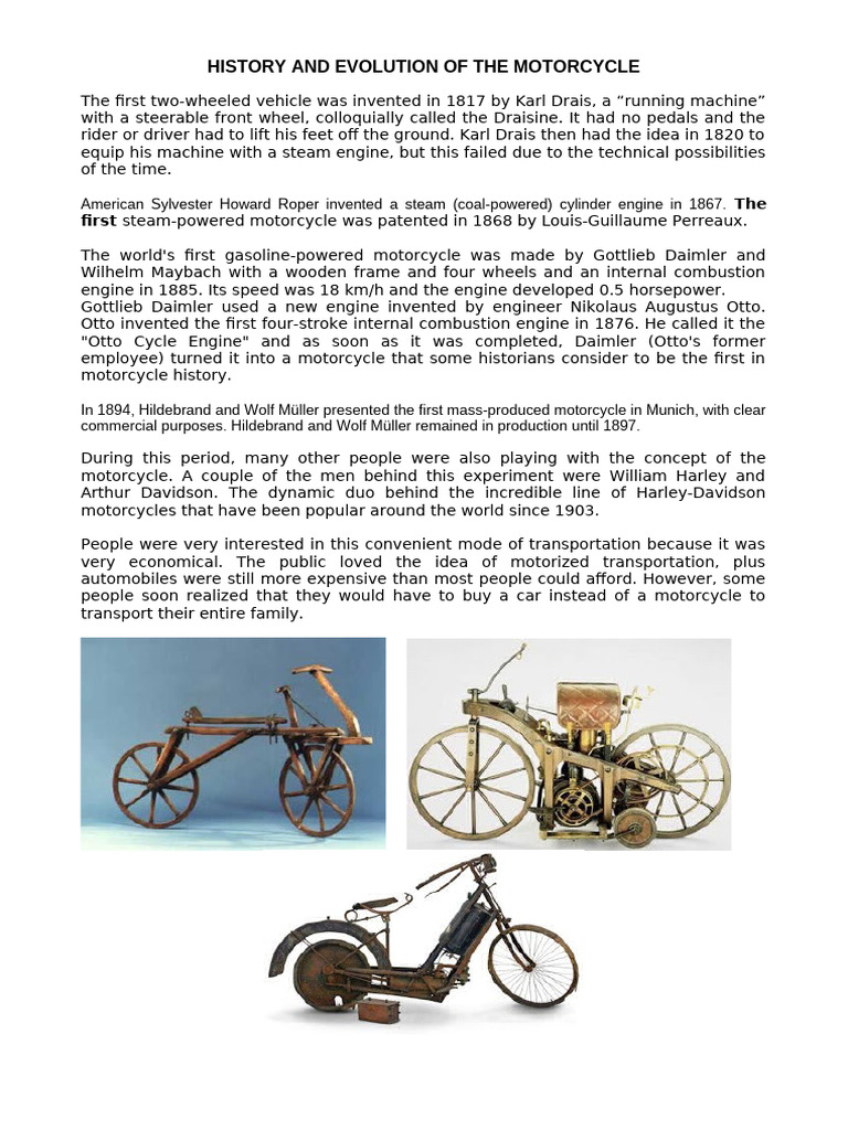 HISTORY AND EVOLUTION OF THE MOTORCYCLE | PDF | Motorcycle | Motor Oil