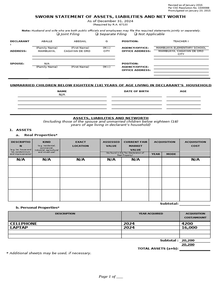 2015 Saln Form | PDF