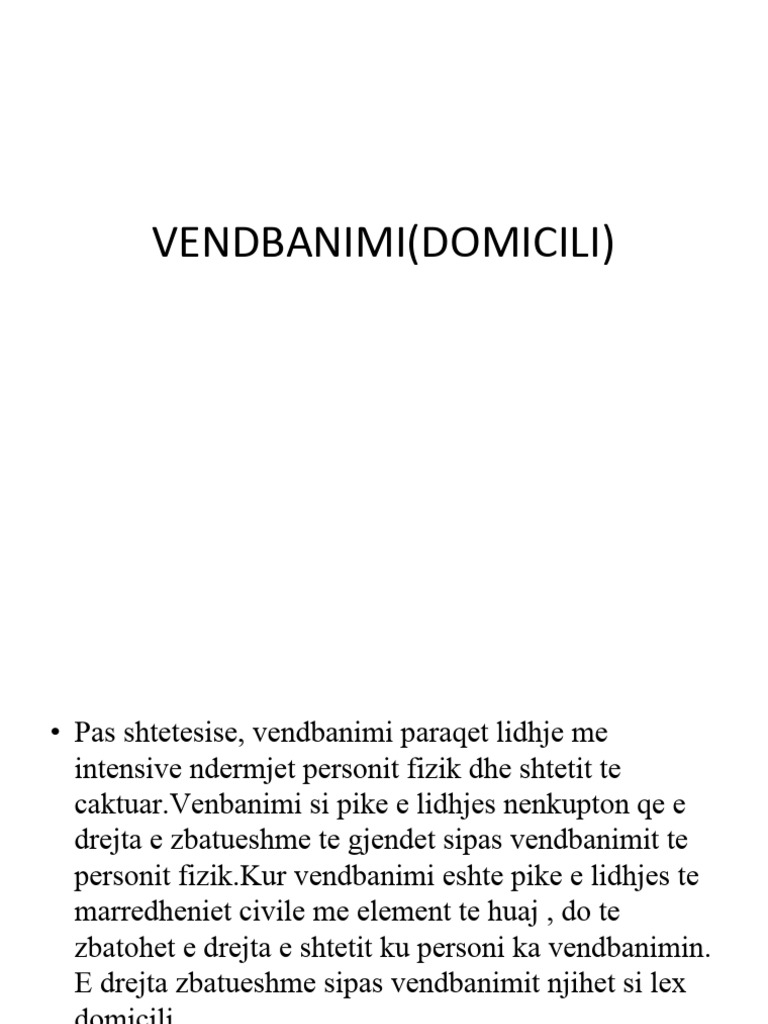 VENDBANIMI (DOMICILI) - Ligjerata e Drejta Nderkomb - Private | PDF