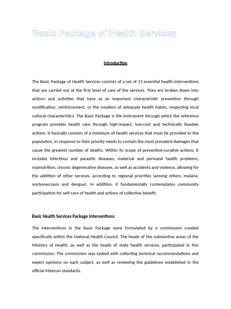 Basic Health Services Package | PDF | Preventive Healthcare | Hypertension