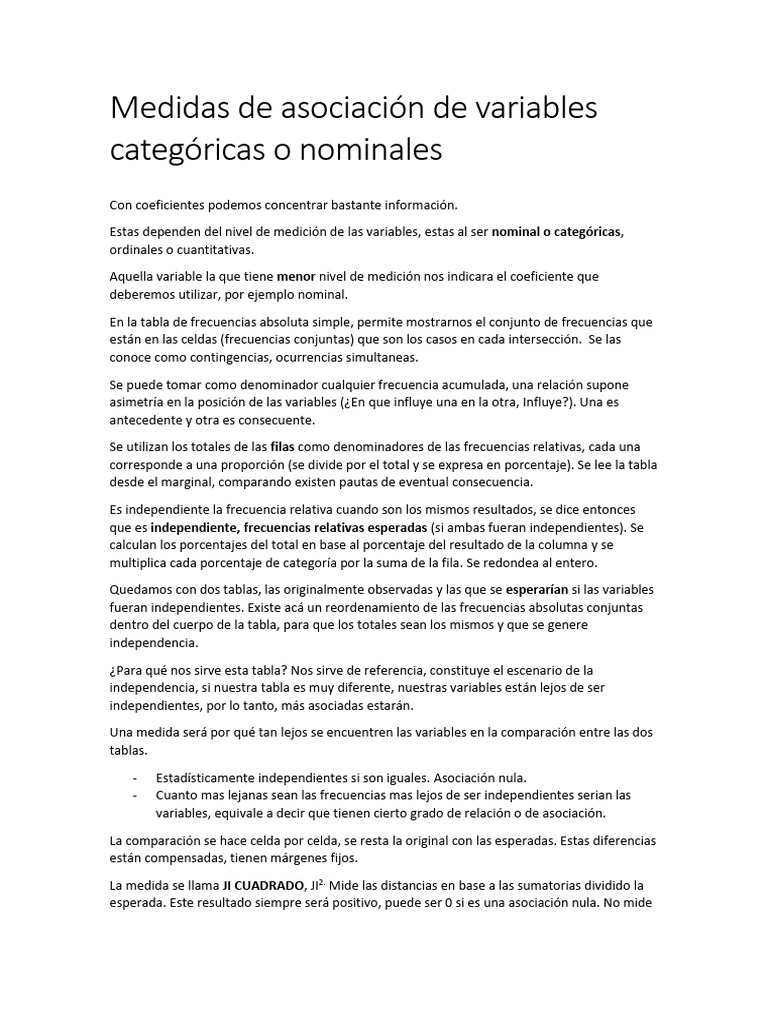 Asociación de Variables Nominales | PDF | Nivel de medida | Matemáticas