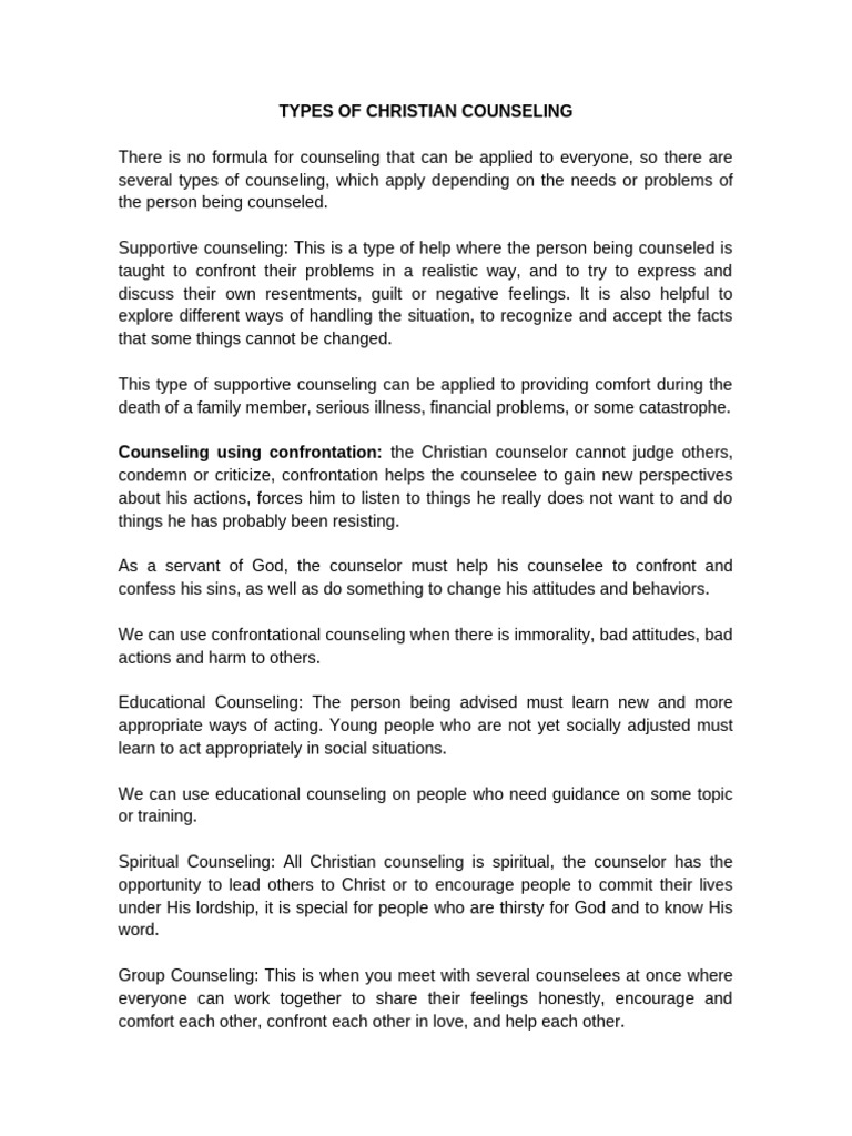 Types of Christian Counseling Explained | PDF | Christian Counseling | Social Psychology
