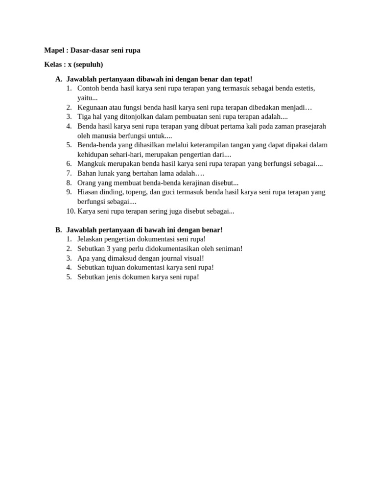 PTS dasar seni rupa x | PDF