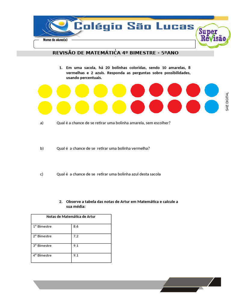 REVISÃO II VPA 4º BM 5º ANO 2017 | PDF