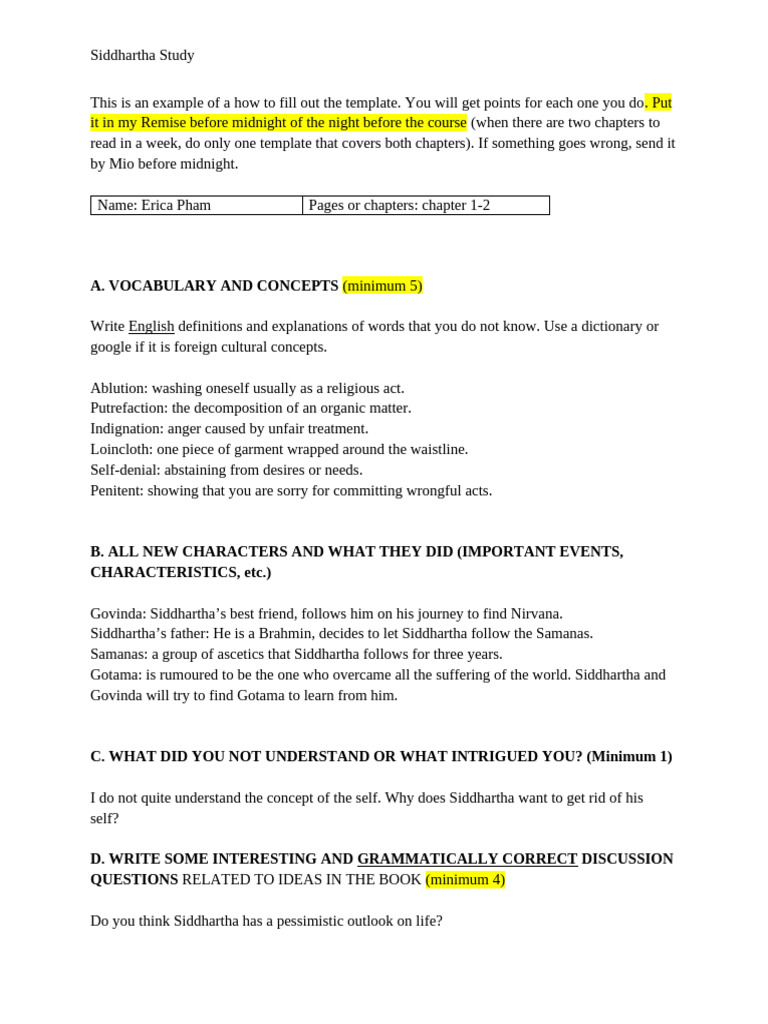 Siddhartha Study Guide: Chapters 1-2 | PDF