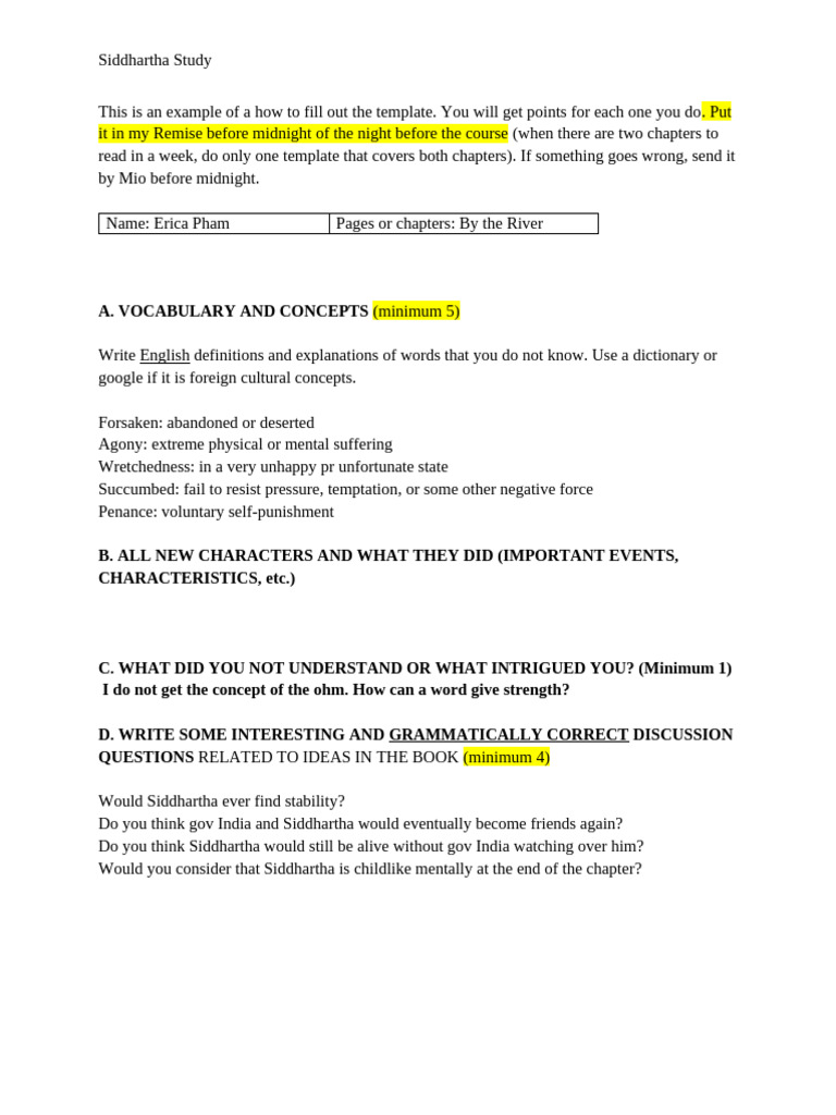 Siddhartha Study Guide: By the River | PDF