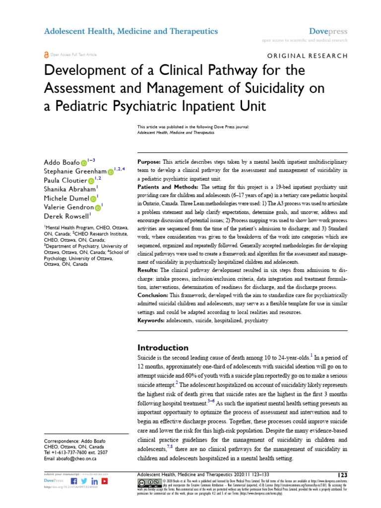 Clinical Pathway for Pediatric Suicidality | PDF | Psychiatry ...