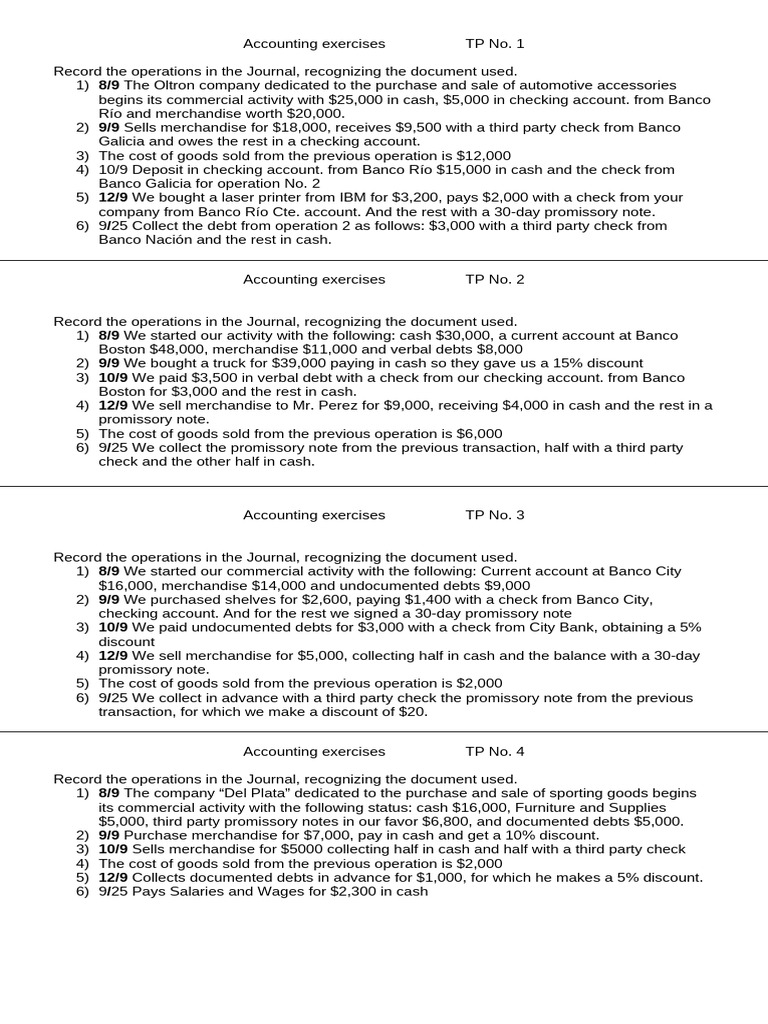 accounting exercises | PDF | Transaction Account | Cash