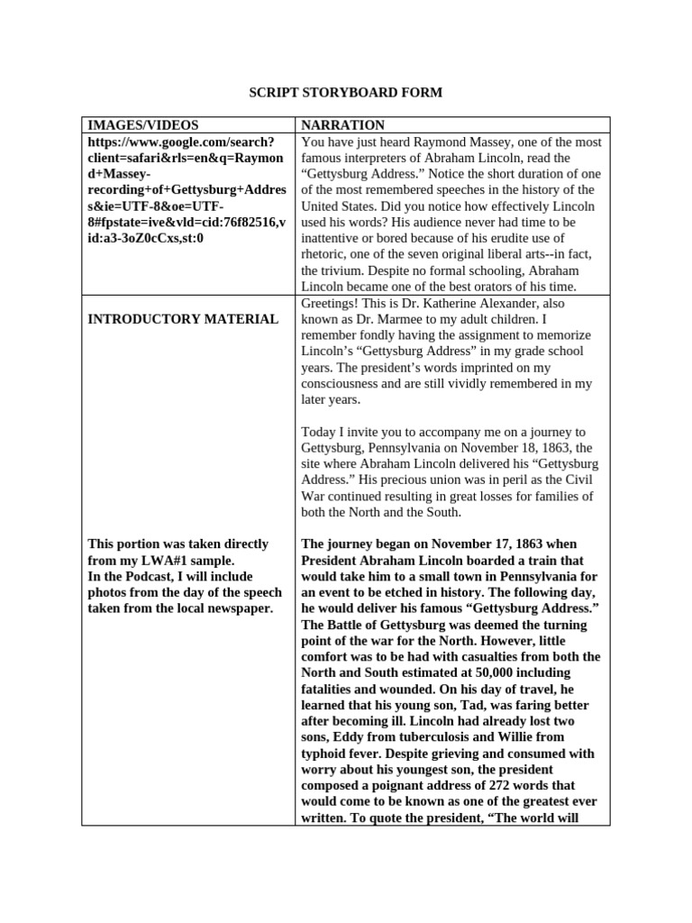 Storyboard For Lincoln's Gettysburg Address | PDF | Abraham Lincoln ...