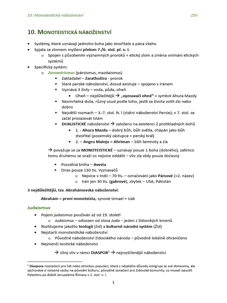 10 - ZSV - Monoteistická Náboženství | PDF