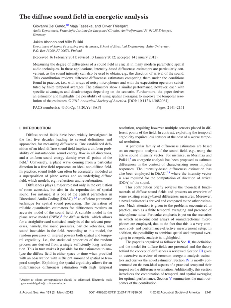 The Diffuse Sound Field in Energetic Analysis | PDF | Waves | Signal To ...