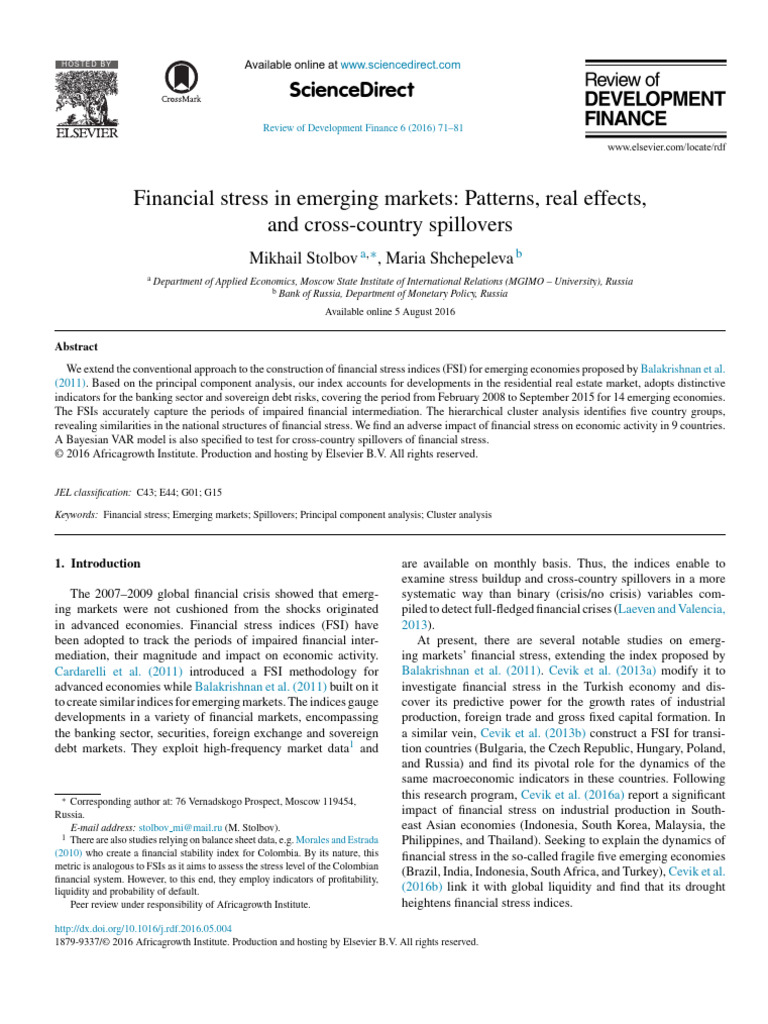 Financial Stress in Emerging Markets Patterns Real 2016 Review of ...