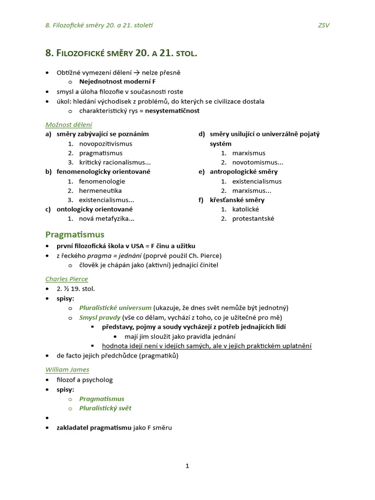 08_ZSV_Filozofické směry 20. a 21. století | PDF