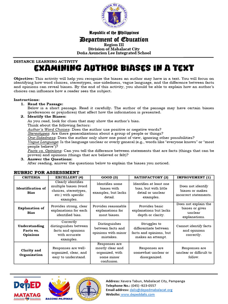 Examining Biases - Distance Learning Activity | PDF | Bias | Stereotypes