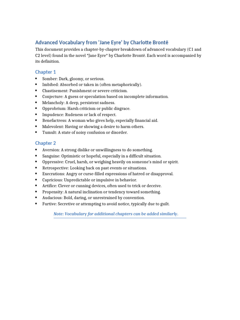 Advanced Vocabulary in Jane Eyre | PDF