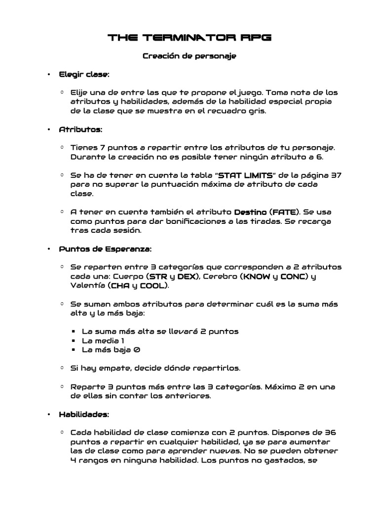 TerminatorRPG_Creación_Personaje | PDF