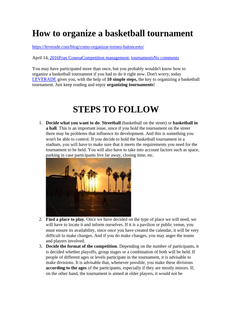 How To Organize A Basketball Tournament | PDF