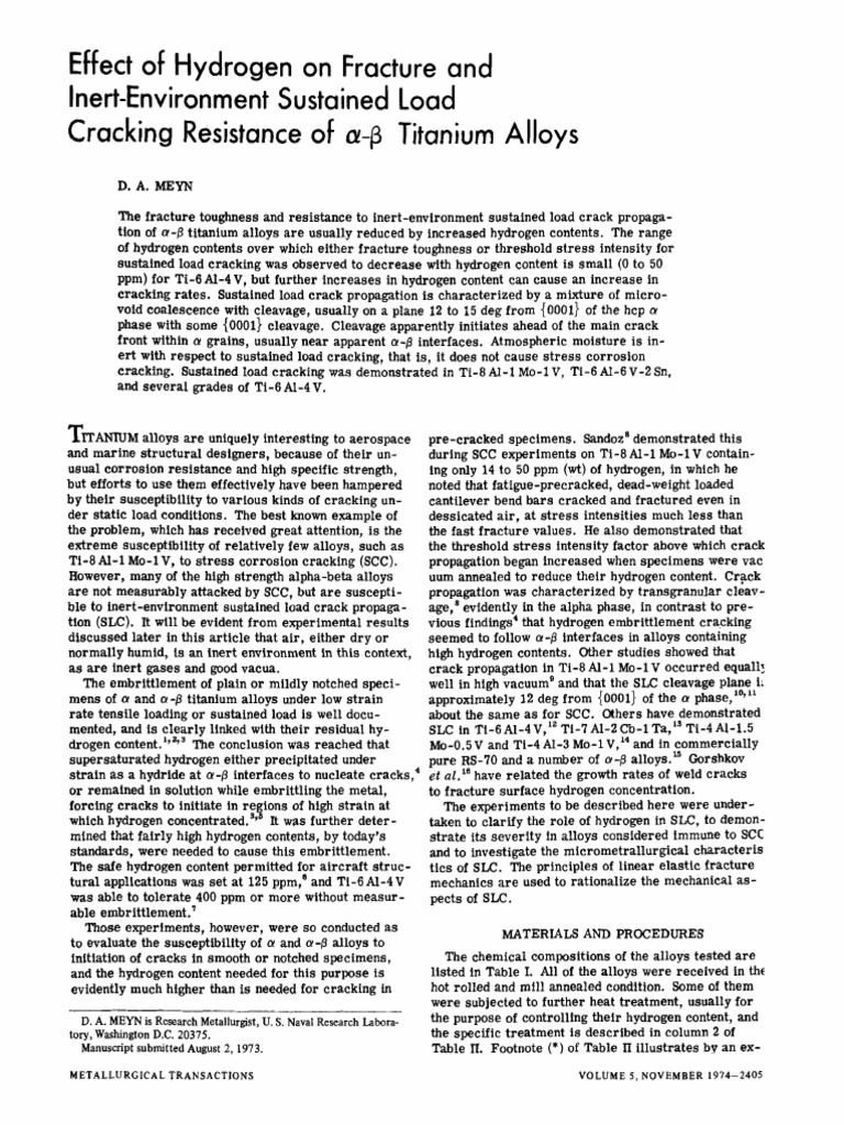 Effect of Hydrogen on Fracture and 1974 | PDF | Fracture | Heat Treating