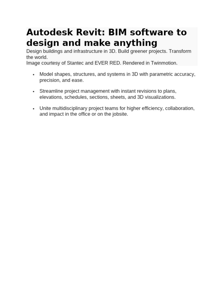 Autodesk Revit: BIM Software To Design and Make Anything | PDF