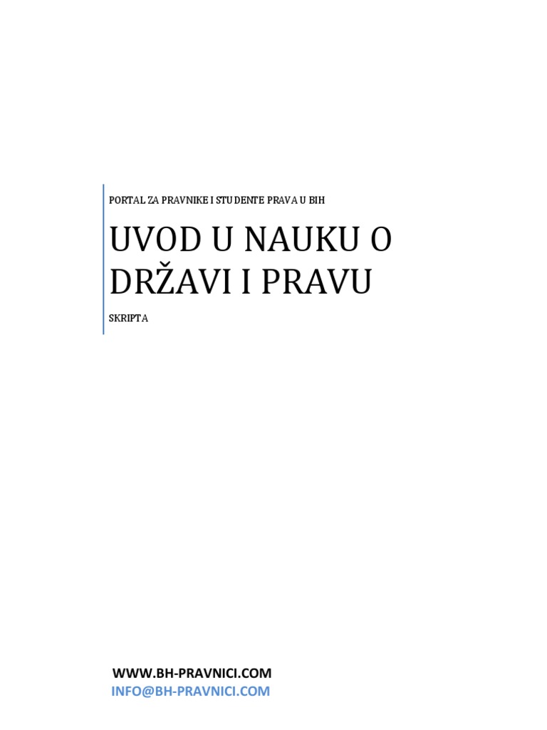 Uvod U Nauku o Drzavi I Pravu - Skripta | PDF