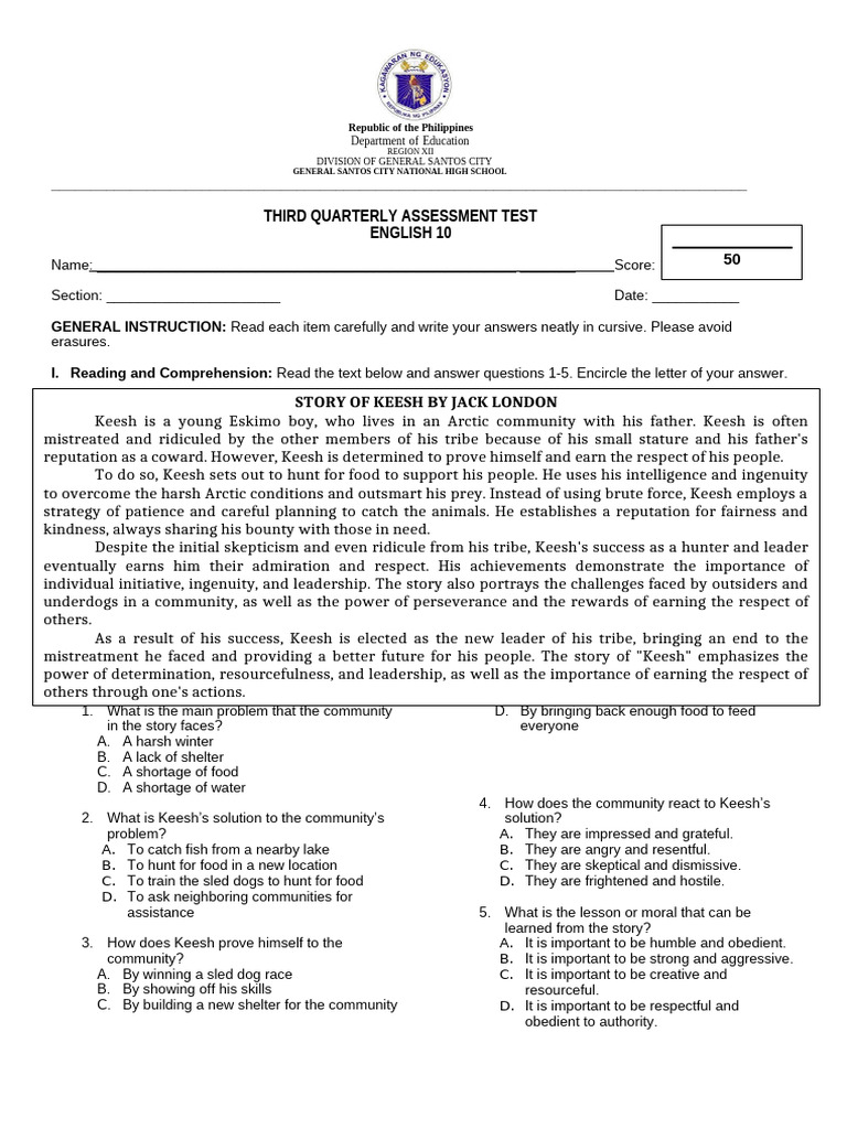 3rd Quarter ASSESSMENT TEST | PDF | Essays