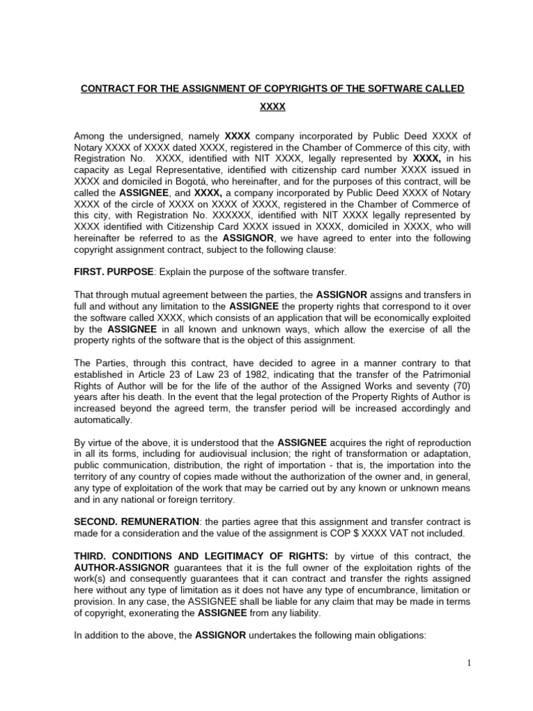 Software Copyright Assignment Contract | PDF | Assignment (Law) | Copyright