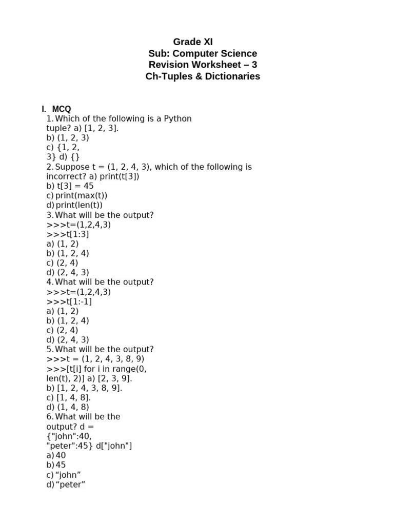 Revision WS-Tuples & Dictionary | PDF | Python (Programming Language ...
